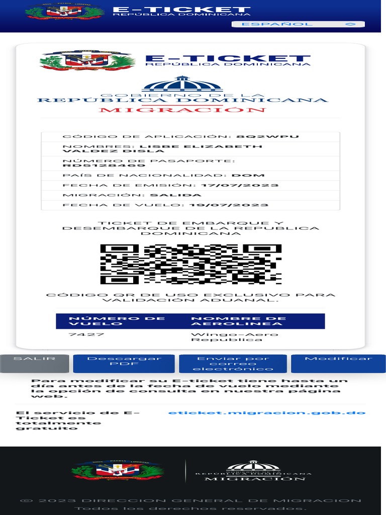 E-Ticket Migración República Dominicana | PDF