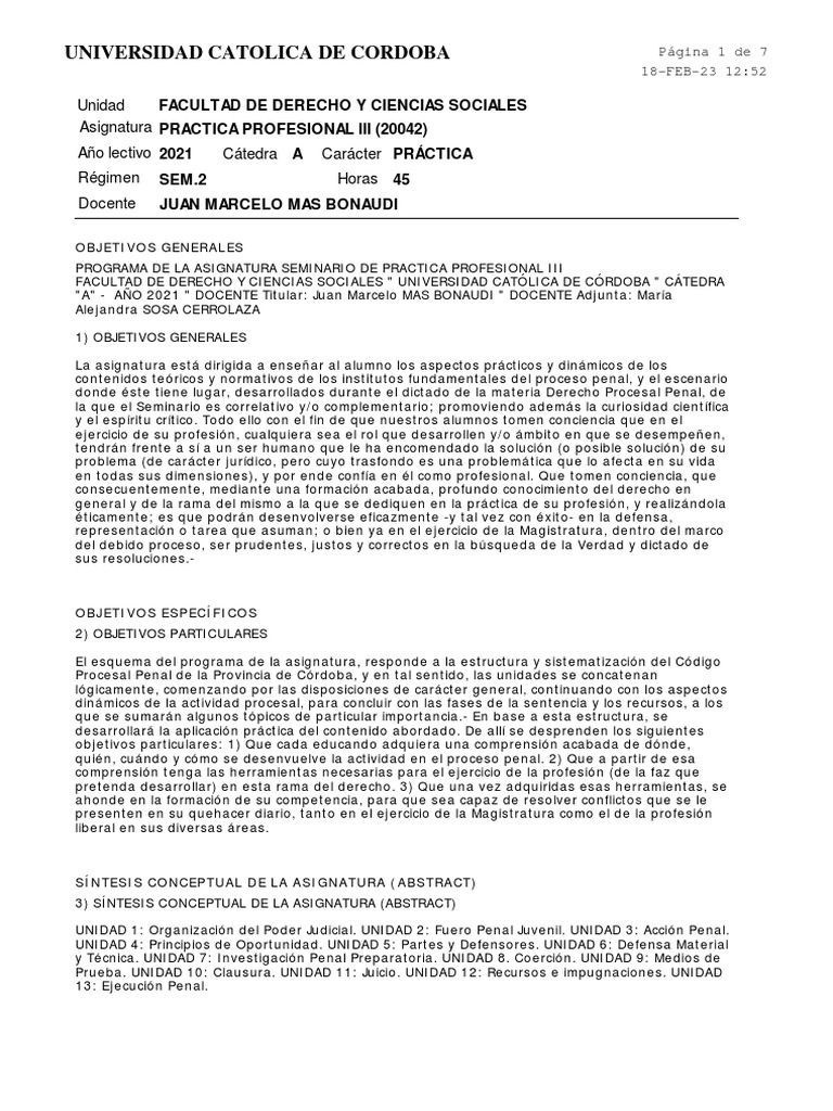 Programa pp3 2021 | PDF | Evaluación | Procedimiento Criminal