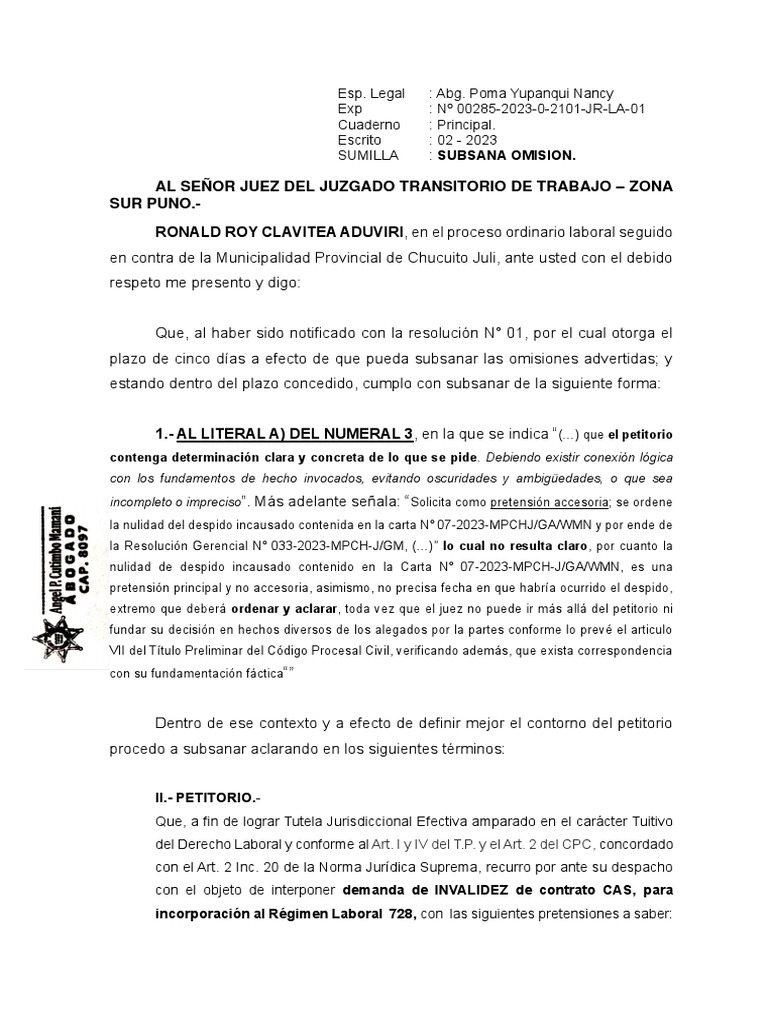 RONALD ROY CLAVITEA ADUVIRI Adsolucion | PDF