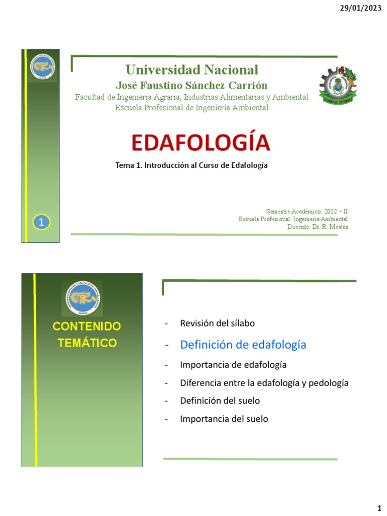 01 EDAFOLOGIA - Unjfsc 2022-II (Introduccion Edafo) | PDF | Suelo ...