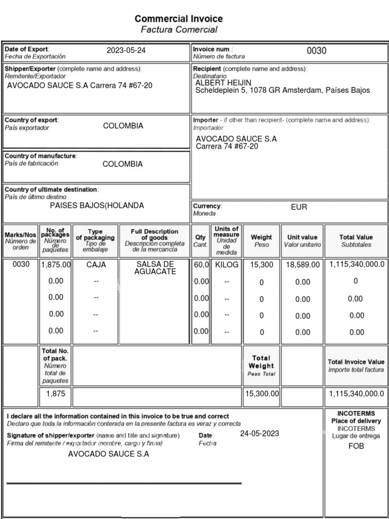 Factura Comercial Avocado Sauce | PDF