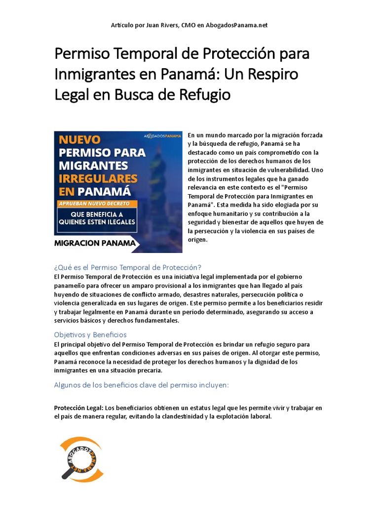 Permiso Temporal de Protección para Inmigrantes en Panamá | Descargar ...