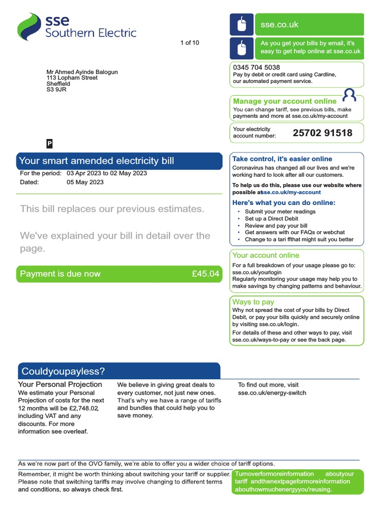 SSE UK Utility Bill | PDF | Annual Percentage Rate | Discounting
