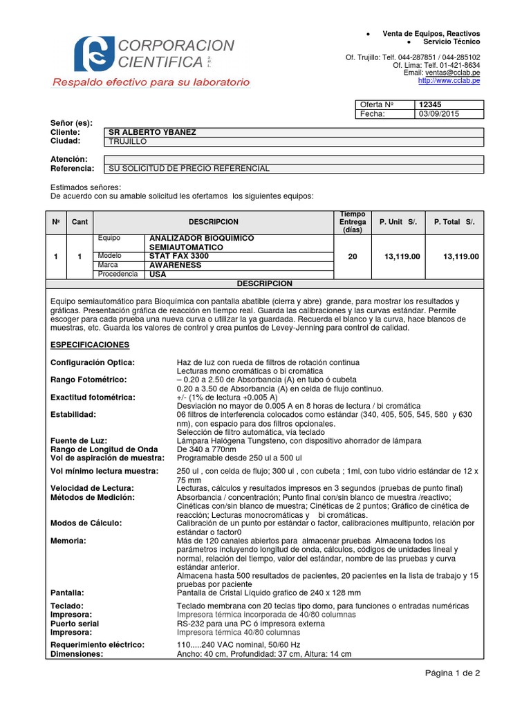 Analizador de Bioquímica STAT FAX 3300 | PDF | Impresora (Computación ...