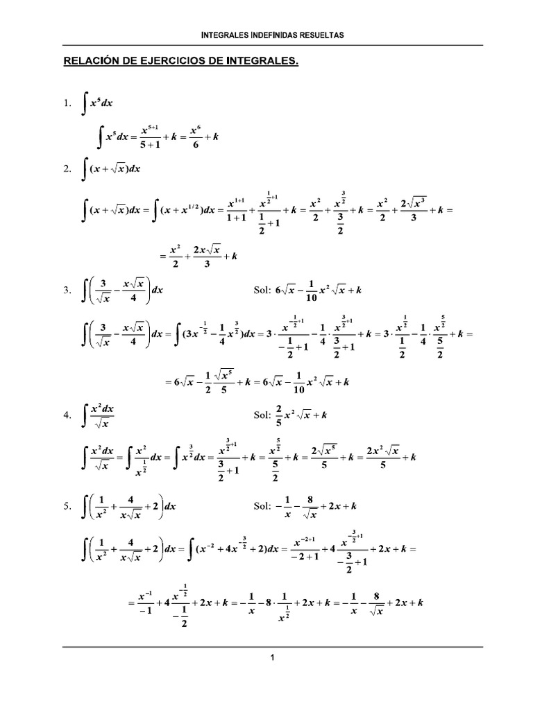 Relación de Ejercicios de Integrales | PDF