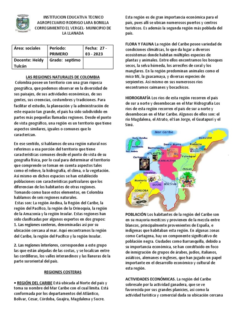 Guia 3 Grado Septimo Las Regiones Naturales de Colombia | PDF | Ciencias de la Tierra | Entorno ...