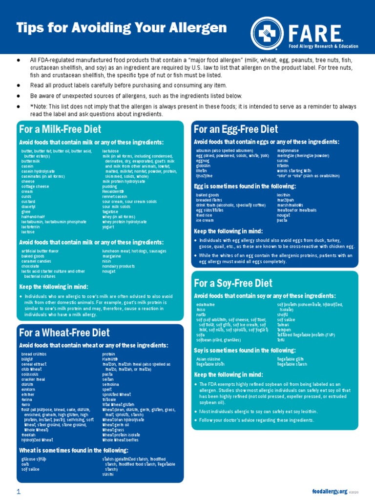 FARE TipsForAvoiding 110920 | PDF | Peanuts | Soybean