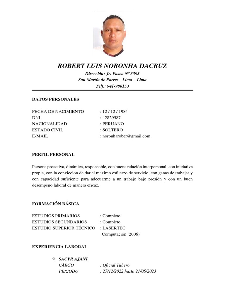 Curriculum Vitae - Robert Noronha - Oficial Tubero-1 | PDF