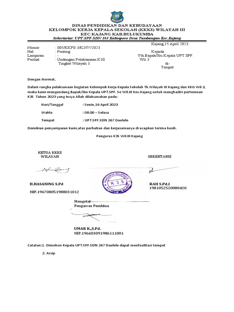 Surat Undangan k3s Wilayah April | PDF