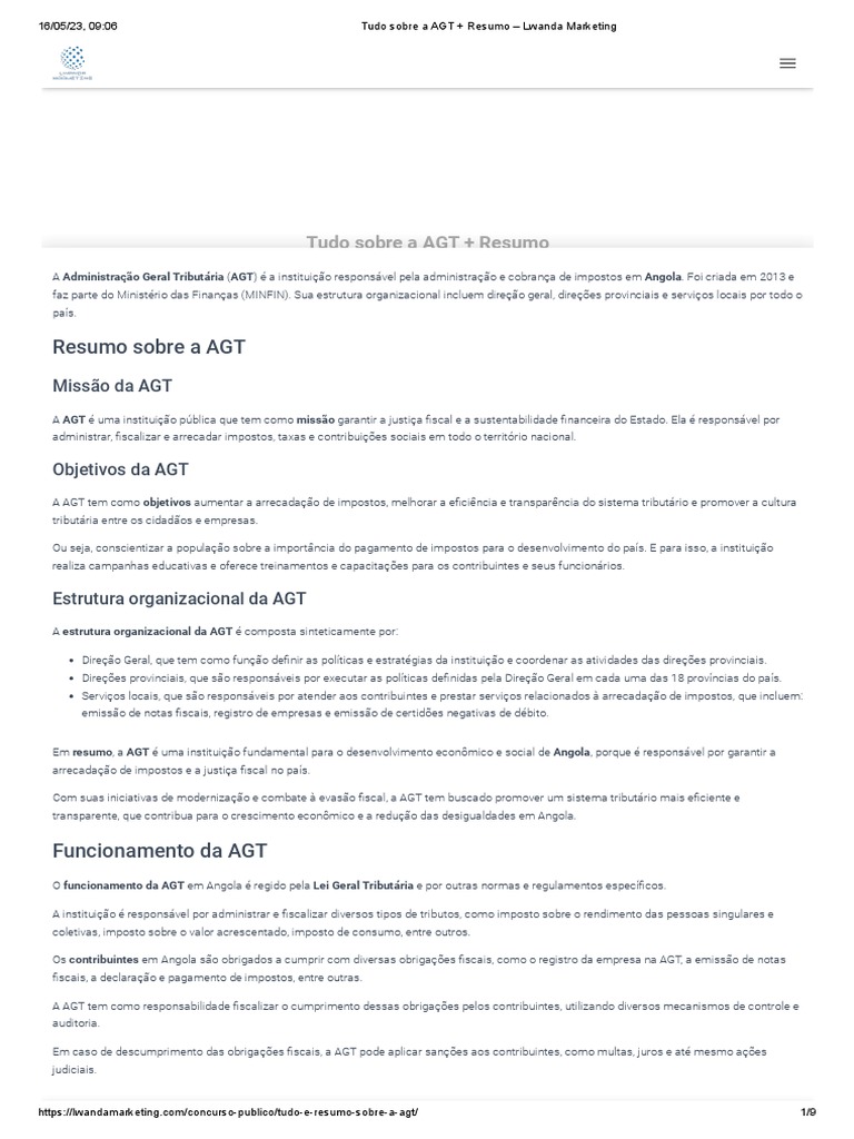 Tudo Sobre A AGT + Resumo | PDF | Impostos | Evasão fiscal