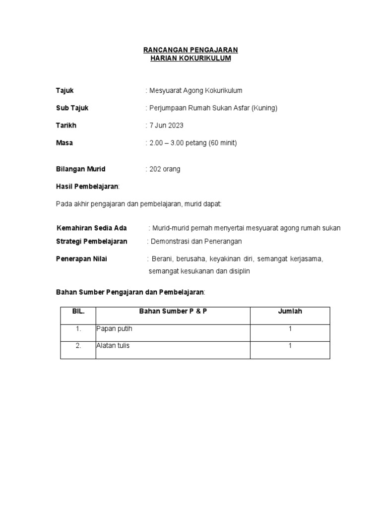 RPH Koku Rumah Sukan | PDF