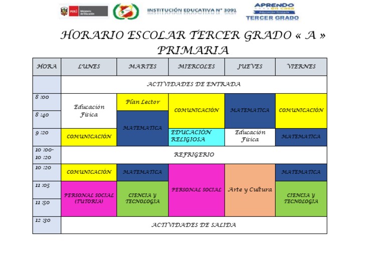 Horario Escolar Tercer Grado | PDF