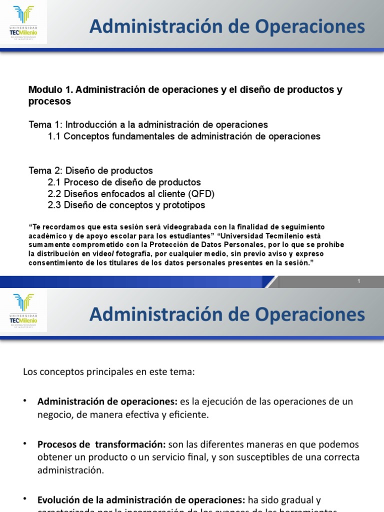 Administración de Operaciones Sem 1, T1y2 Sin Ejercicios | PDF | Calidad (comercial) | Business