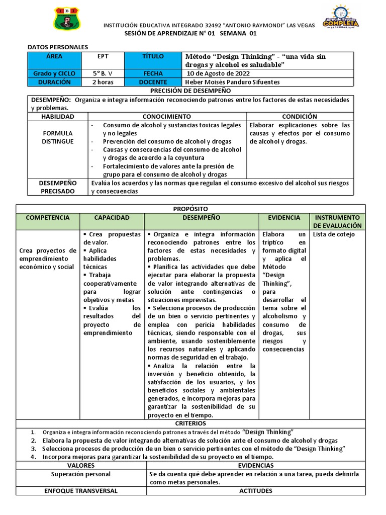 SESION EPT 5°B II Bimestre Semana de Gestion | PDF | La dependencia de sustancias | Alcoholismo