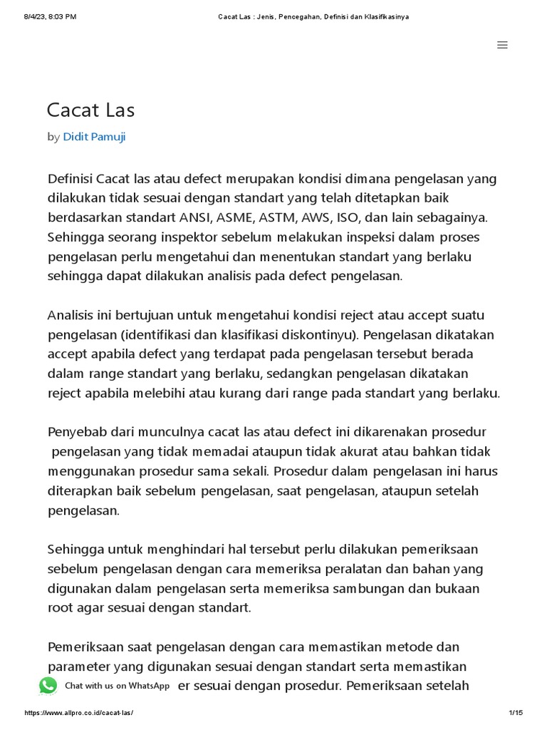 Cacat Las - Jenis, Pencegahan, Definisi Dan Klasifikasinya | PDF