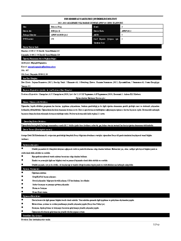 2022-2023 BAHAR AFRF 102.2 Syllabus | PDF