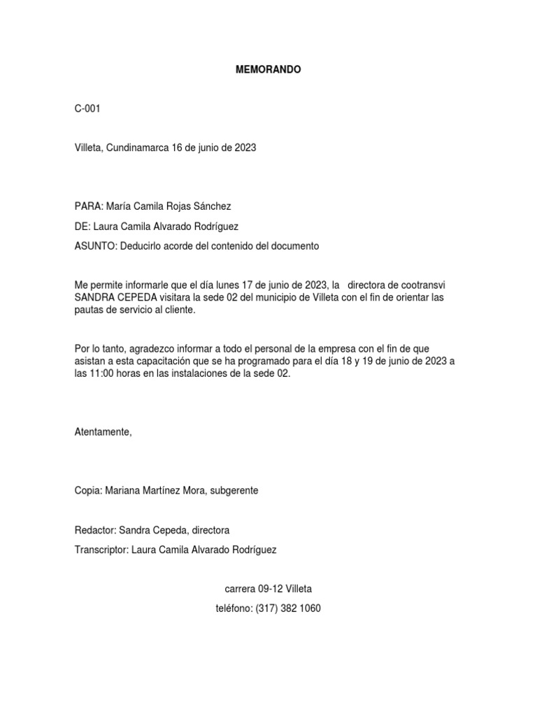 Memorandos Laura Camila | PDF