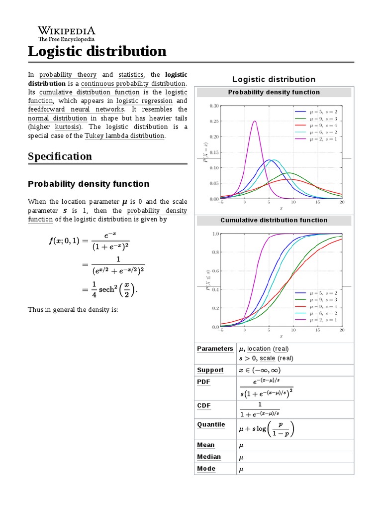 Logistic Distribution | PDF | Logistic Regression | Statistical Theory
