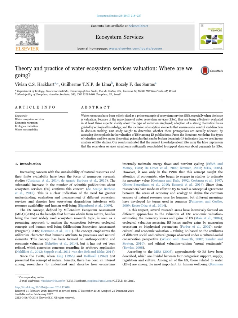 C8-2017-Theory and Practice of Water Ecosystem Services Valuation | PDF
