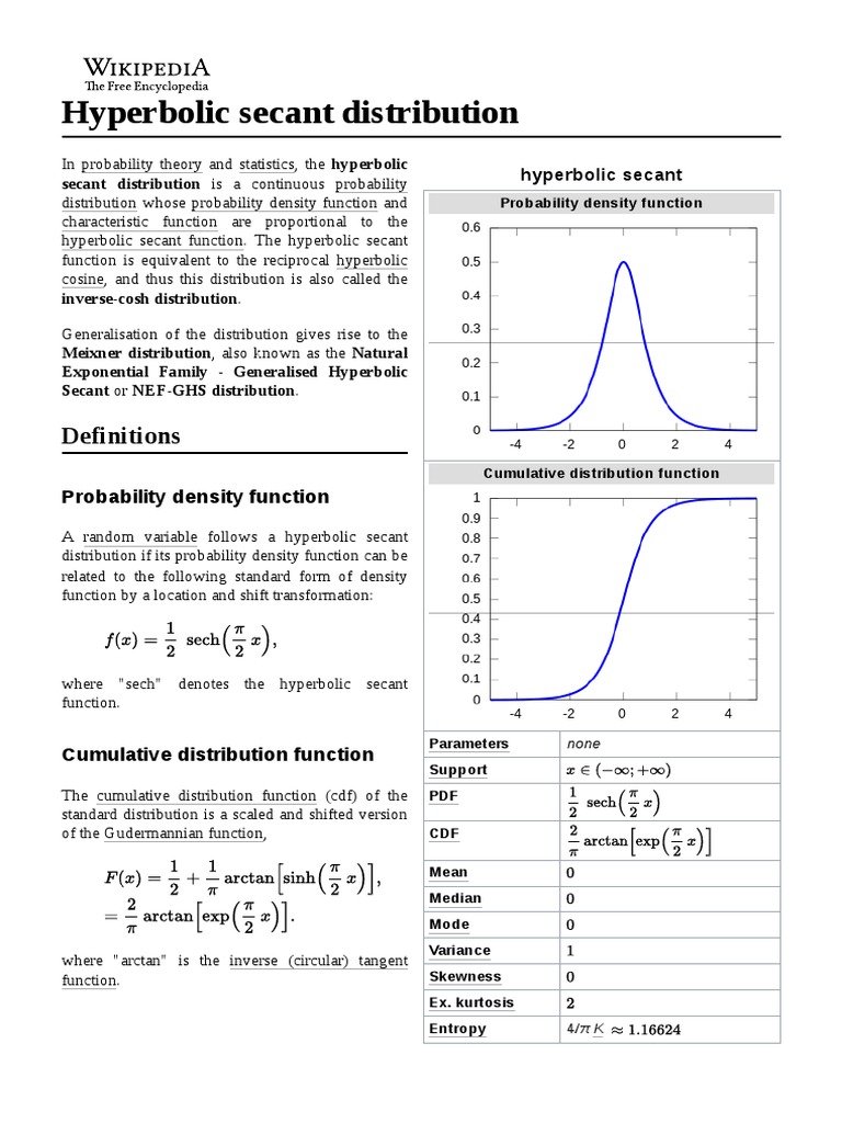Hyperbolic Secant Distribution | Download Free PDF | Mathematics ...