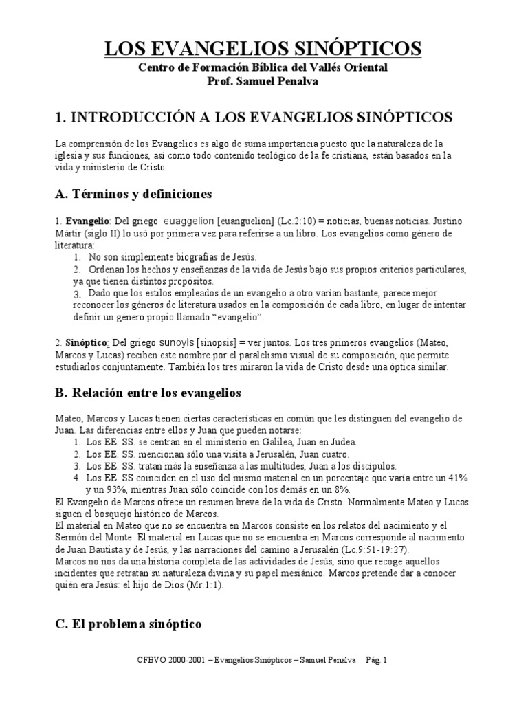 Evangelios Sinopticos 1 | PDF | Evangelios | Evangelio De Lucas