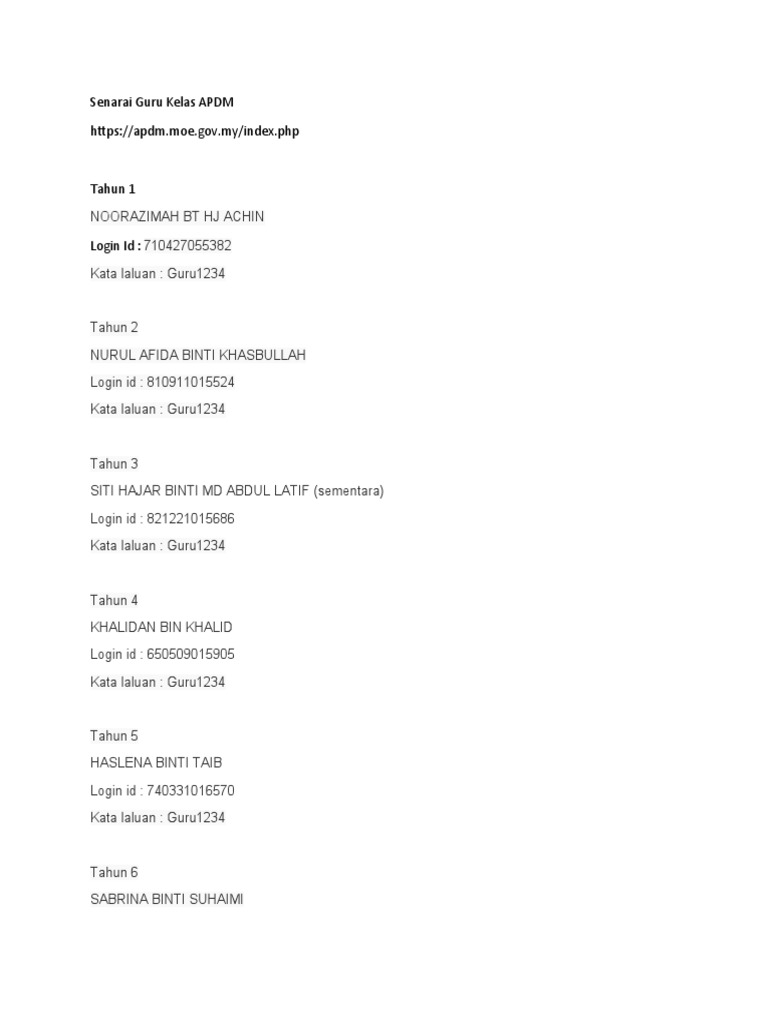 Senarai Guru Kelas APDM 2023 | PDF