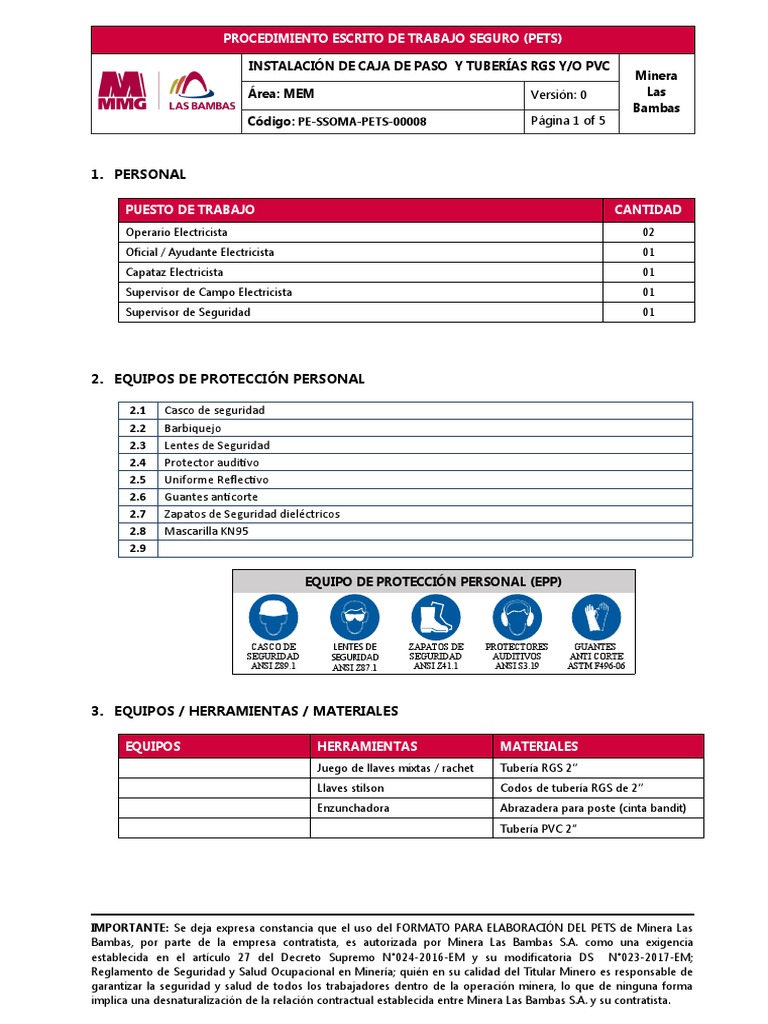 PE-SSOMA-PETS-00008 - Instalación de Caja de Paso y Tuberias RGS y PVC ...