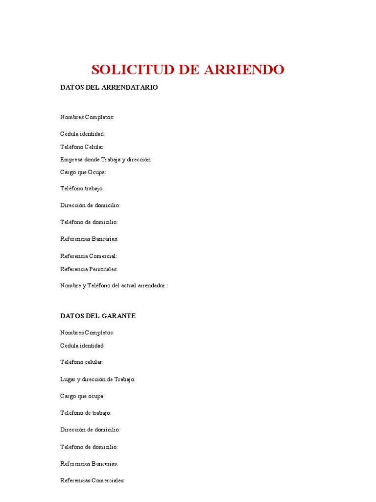 Solicitud de Arriendo Formato | PDF