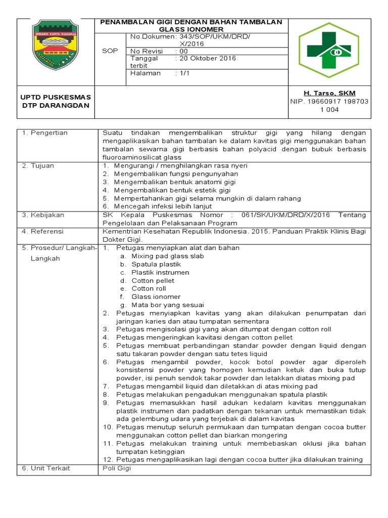 7.sop Penambalan Gigi Gi | PDF