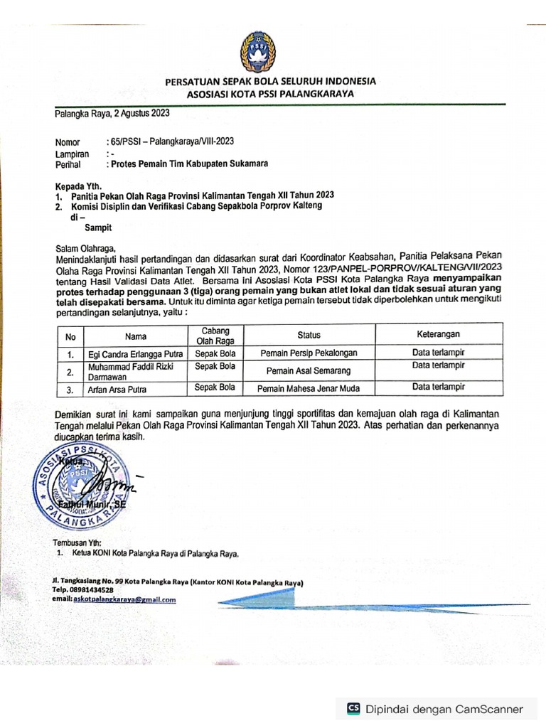 Surat Protes Pemain Luar | PDF