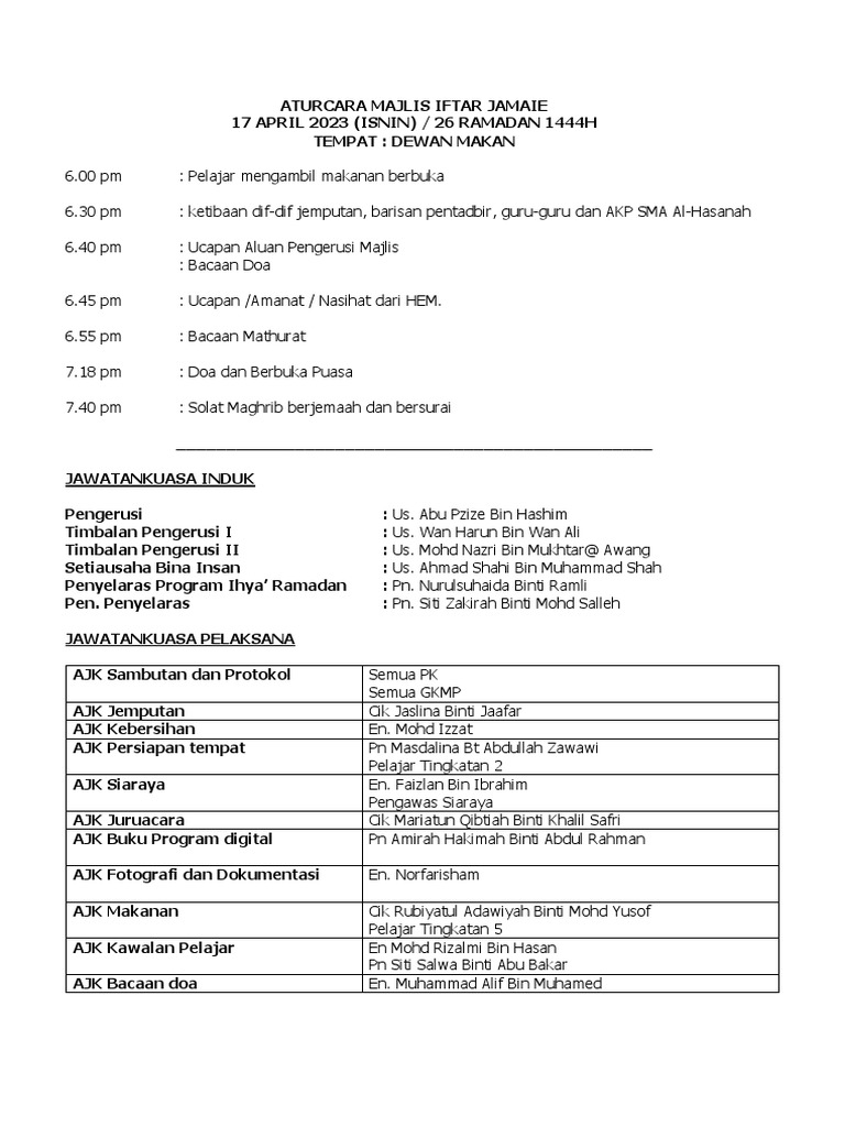 Aturcara Majlis Iftar Jamaie | PDF