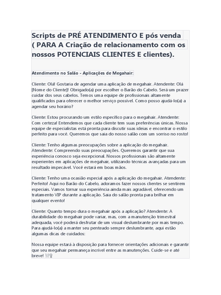 Scripts de PRÉ ATENDIMENTO E Pós Venda | PDF