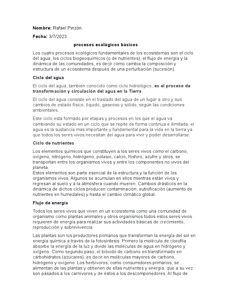 Procesos Ecologicos Basicos | PDF | Ecología | Agua