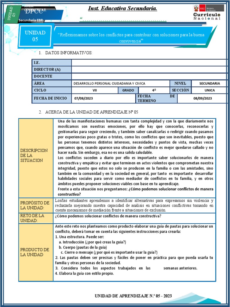 4º DPCC - Und.5 - 2023 | Descargar gratis PDF | Aprendizaje | Violencia