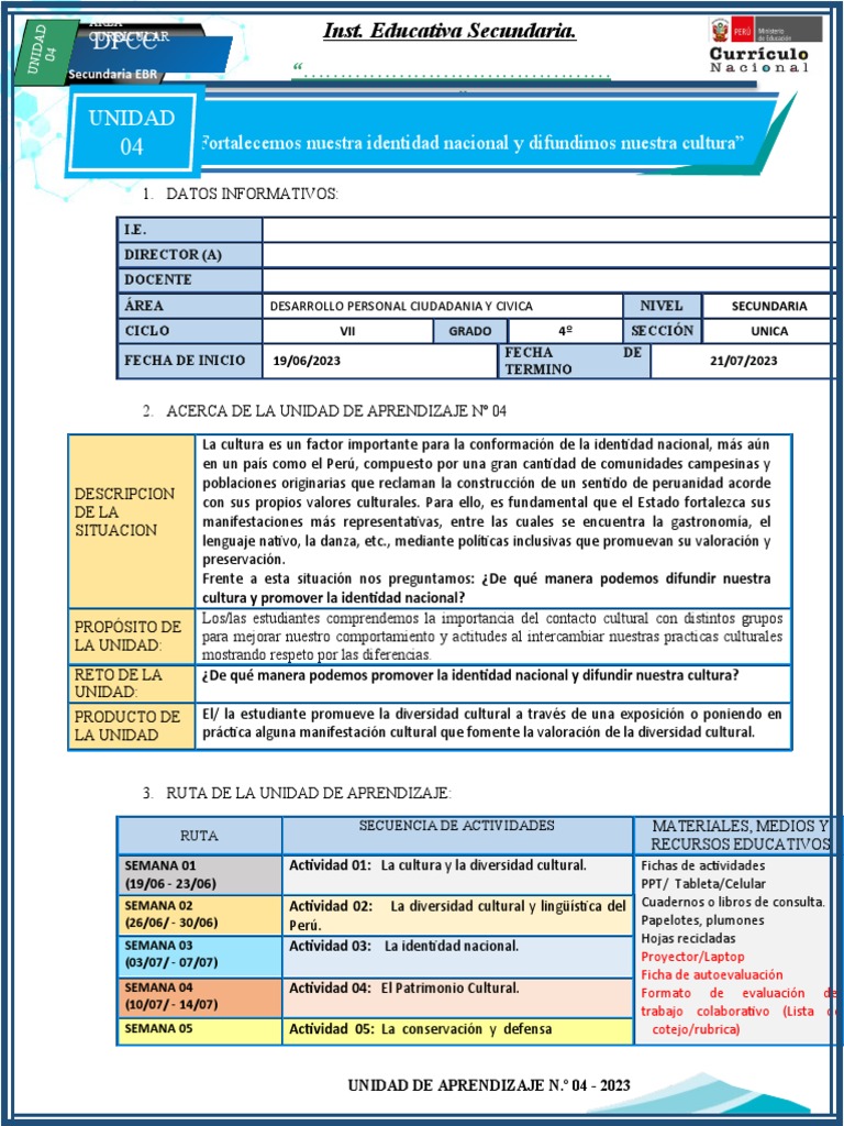 4º DPCC - UND.4- 2023 | PDF | Aprendizaje | Evaluación