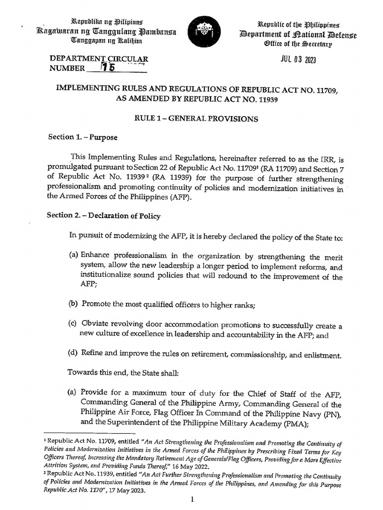 DC Nr15 Dated July 03, 2023 IRR of RA 11709 As Amended by RA 113939 | PDF