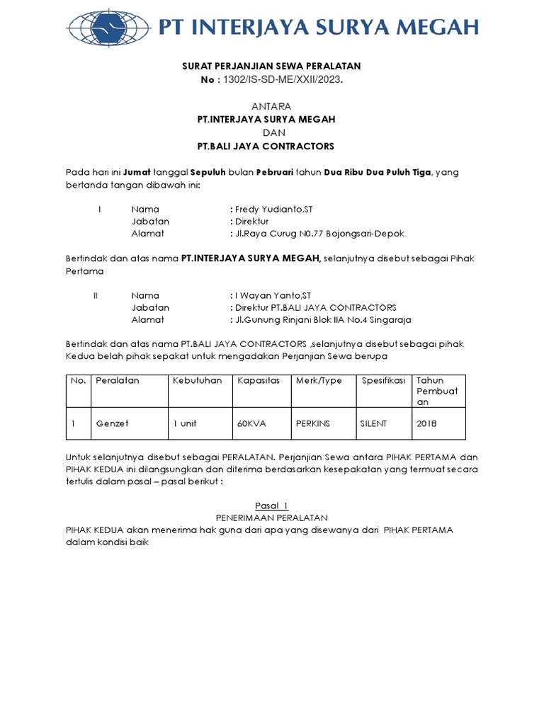 Form Surduk Alat - GENSET | PDF