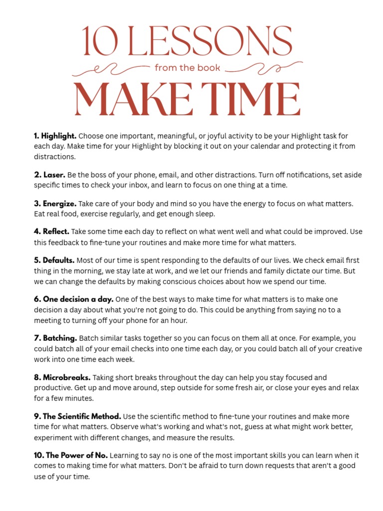 10 Lessons From The Book Make Time | PDF