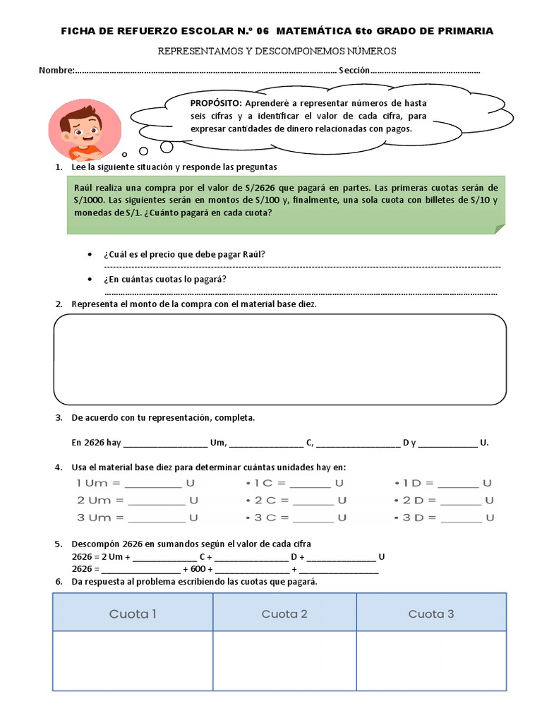 Ficha de Refuerzo Escolar n6 Mat | PDF