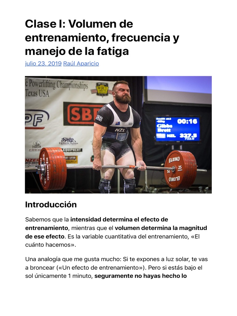 Clase I - Volumen de Entrenamiento, Frecuencia y Manejo de La Fatiga - Raúl Aparicio | PDF ...