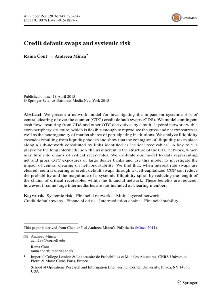 Credit Default Swaps and Systemic Risk | PDF | Derivative (Finance ...