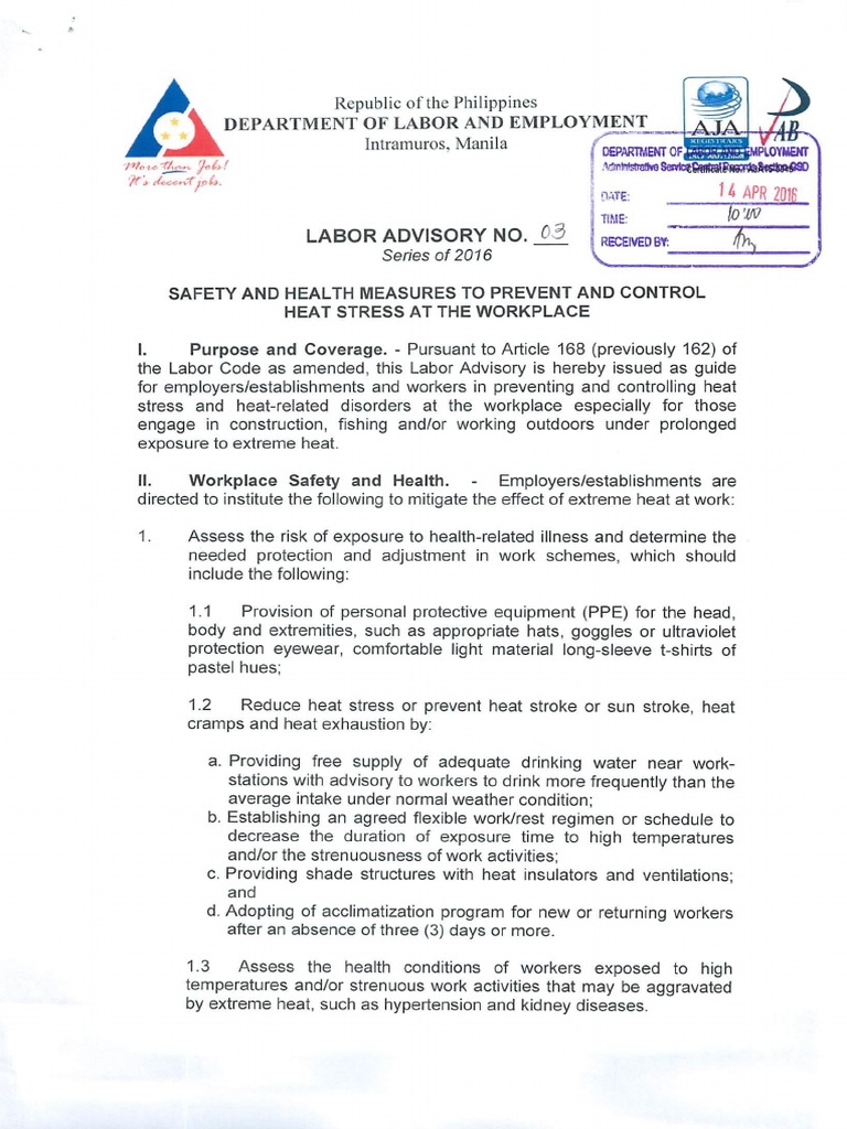 Labor Advisory No 3-16 | PDF