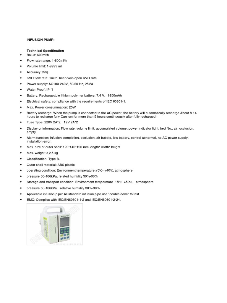 Infusion Pump | PDF | Rechargeable Battery | Intravenous Therapy