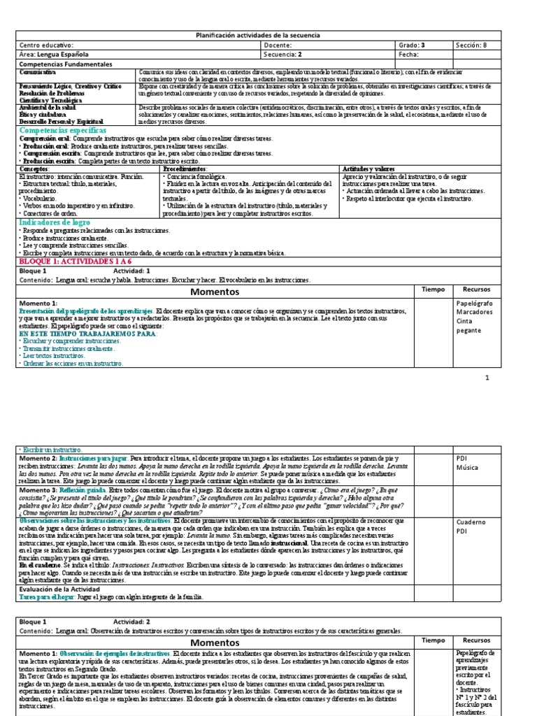 2DA Secuencia de Lengua Española 3ro | PDF | Verbo | Puntuación
