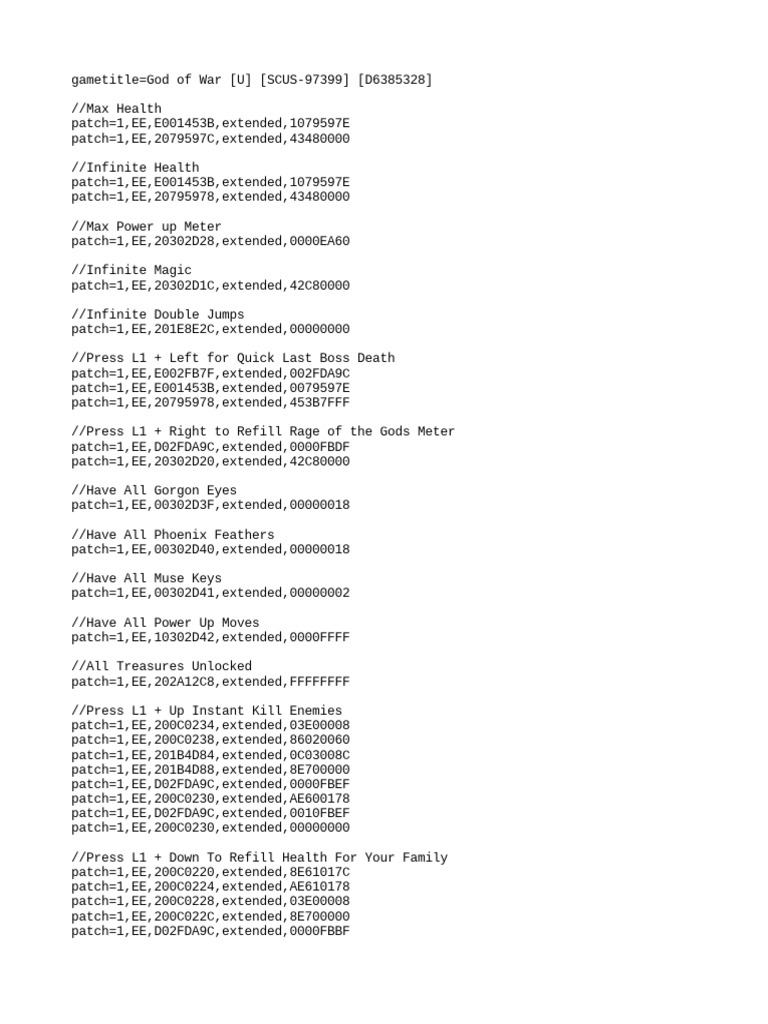 PNACH - God of War - NTSC UC - D6385328.pnach | PDF | Greek Mythology ...