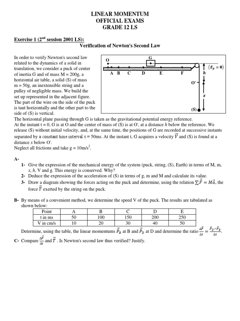 Linear Momentum Official Exams Ls Pdf Newtons Laws Of Motion Force