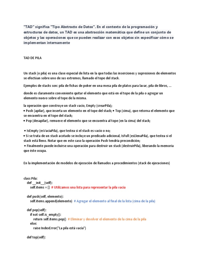 Tad Pila y Cola | PDF | Gestión de datos | Informática teórica