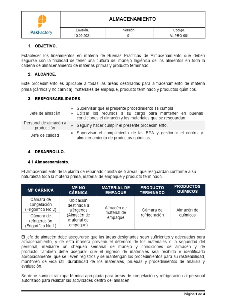 AL PRO 001 Almacenamiento V01 | PDF