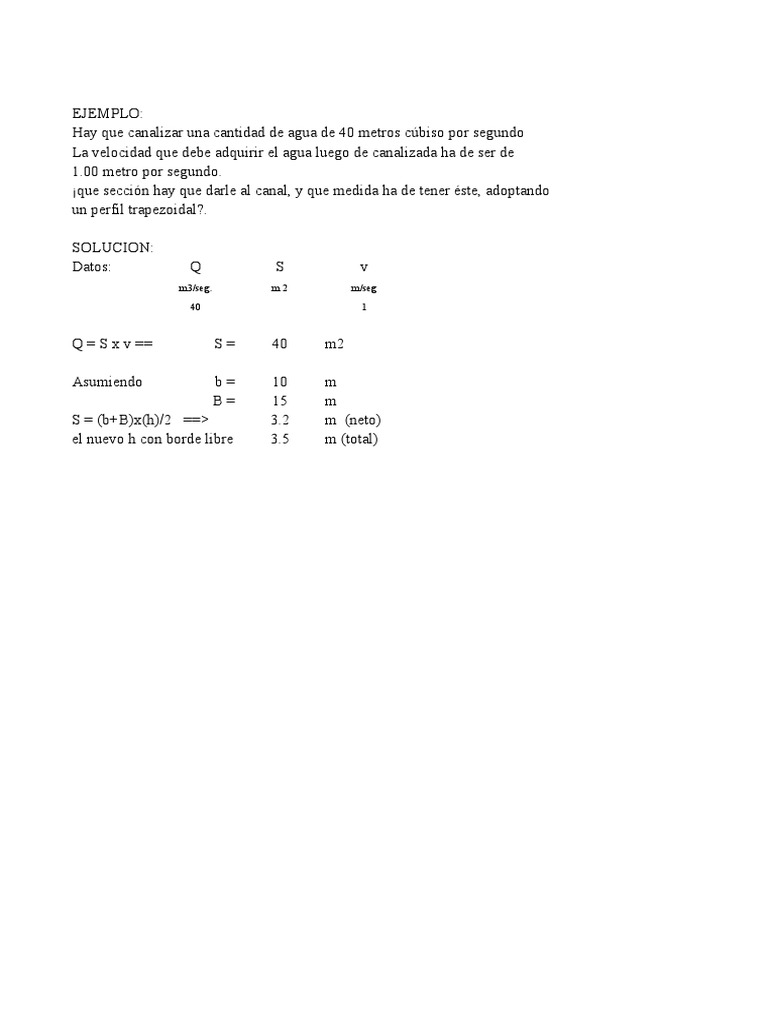 Cálculo de Sección para Canal Trapezoidal | PDF