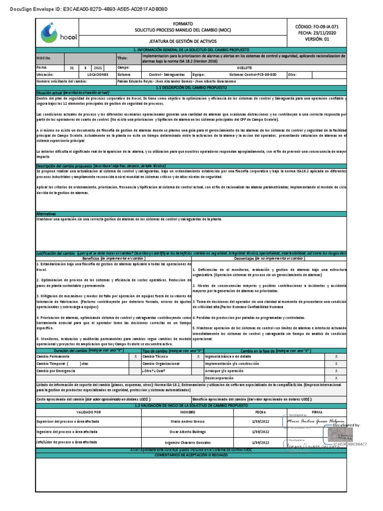 FO-09-IA 071. Formato MOC Alarmas Sist Control-Seguridad_31_08_2022_v2_ | PDF | Software